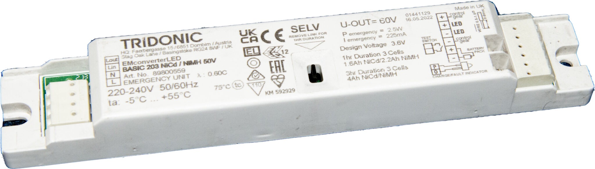 Tridonic EM converterLED BASIC 203 NiCd/NiMH 50V Art No.89800559 ...